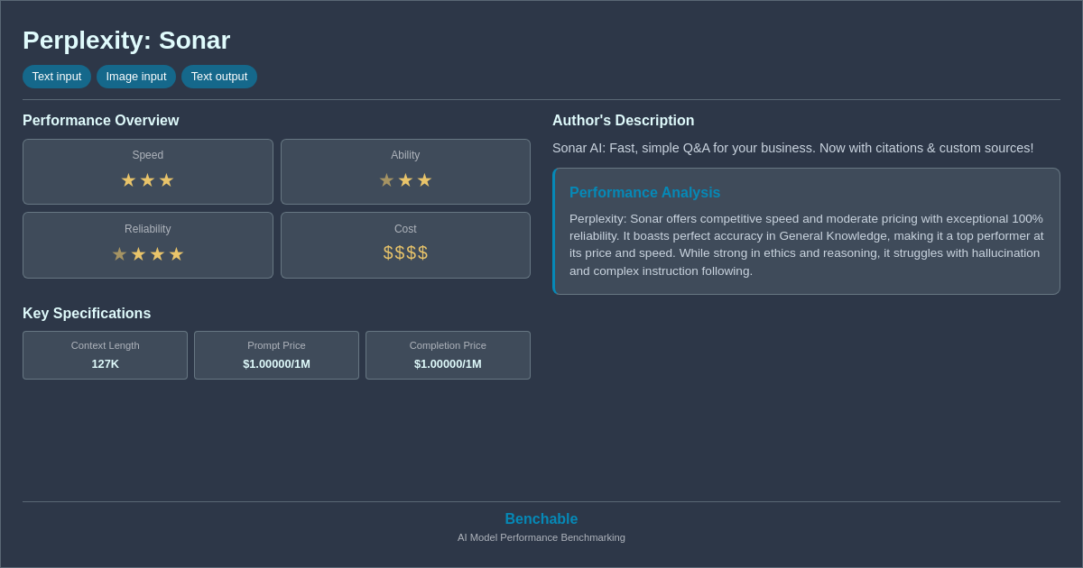 Perplexity: Sonar - AI Model Details & Benchmarks