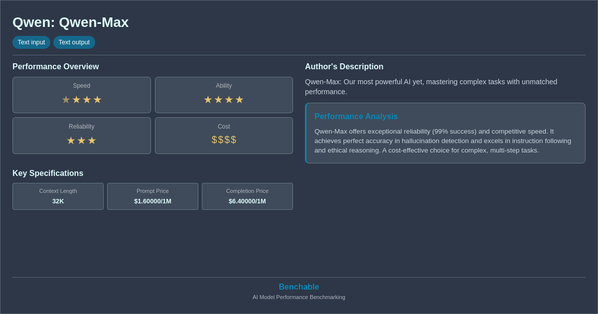 Qwen: Qwen-Max - AI Model Details & Benchmarks