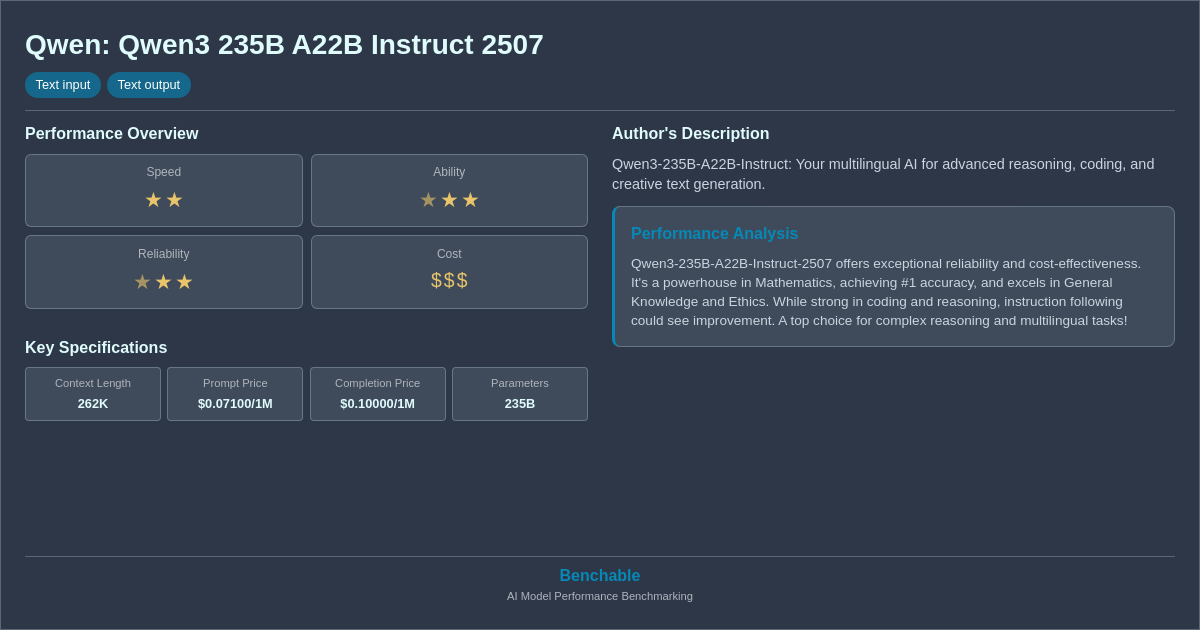 Qwen: Qwen3 235B A22B Instruct 2507 - AI Model Details