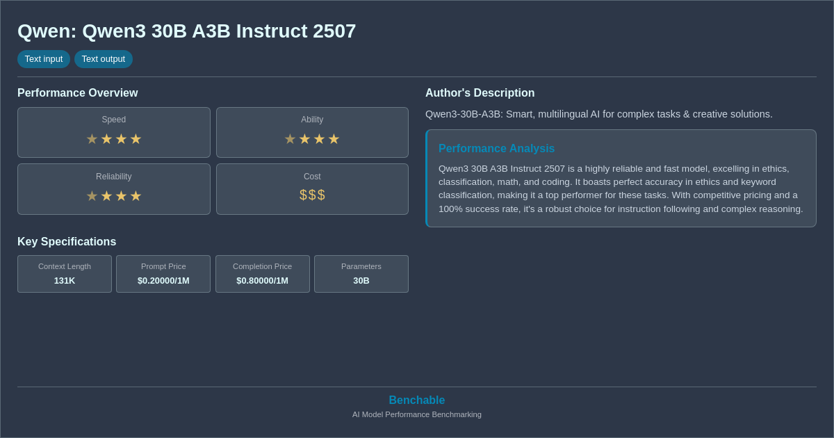 Qwen: Qwen3 30B A3B Instruct 2507 - AI Model Details & Be...