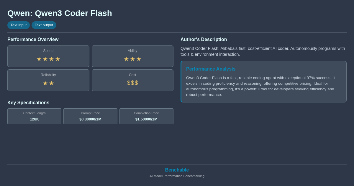 Qwen: Qwen3 Coder Flash - AI Model Details & Benchmarks