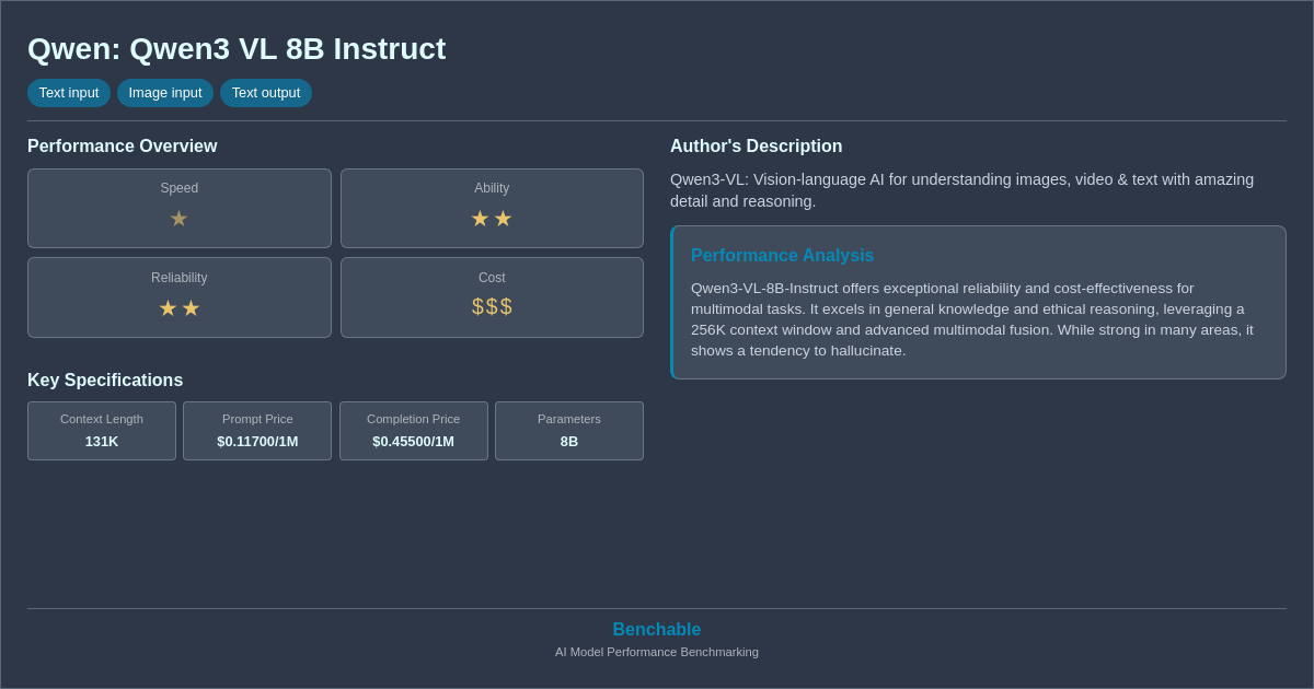 Qwen: Qwen3 VL 8B Instruct - AI Model Details & Benchmarks