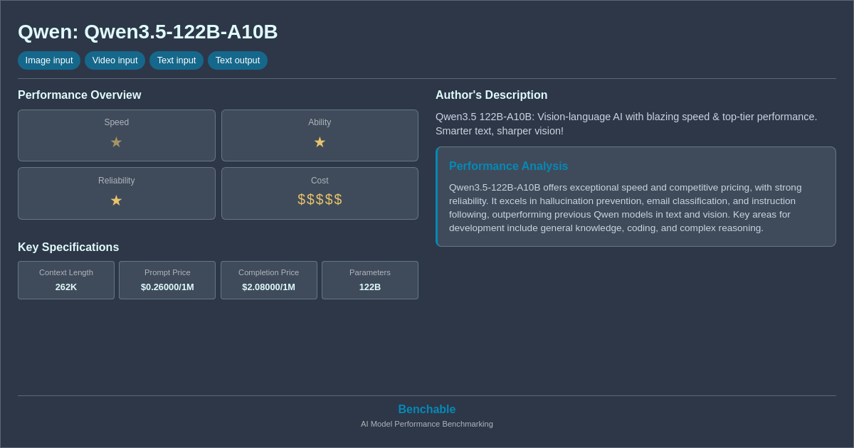 Qwen: Qwen3.5-122B-A10B - AI Model Details & Benchmarks