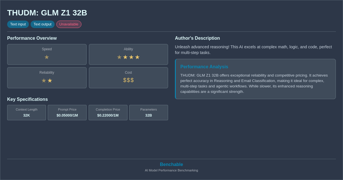 THUDM: GLM Z1 32B - AI Model Details & Benchmarks