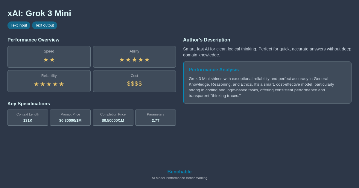 xAI: Grok 3 Mini - AI Model Details & Benchmarks