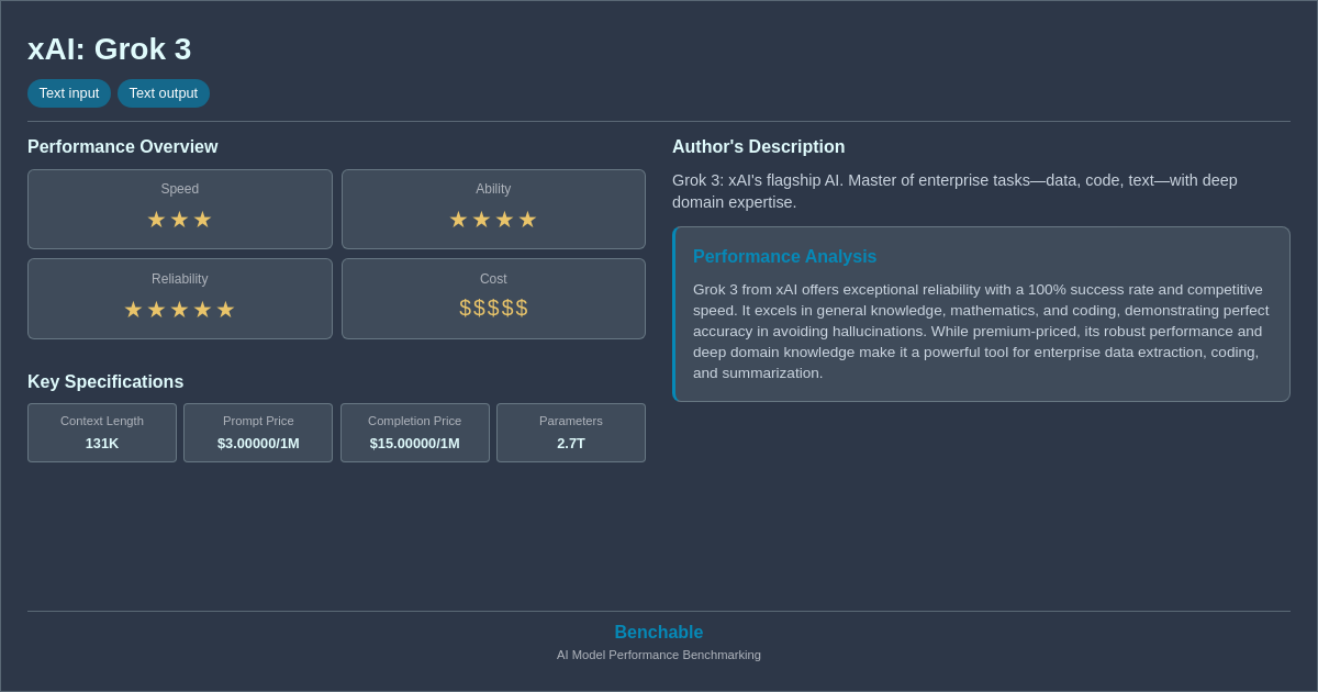 xAI: Grok 3 - AI Model Details & Benchmarks