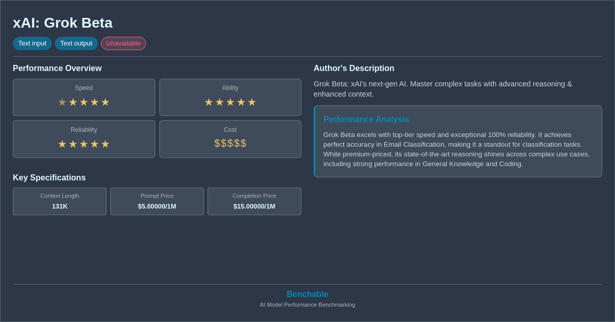 xAI: Grok Beta - AI Model Details & Benchmarks