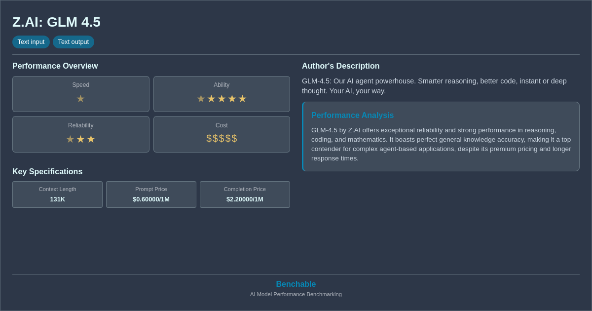 Z.AI: GLM 4.5 - AI Model Details & Benchmarks