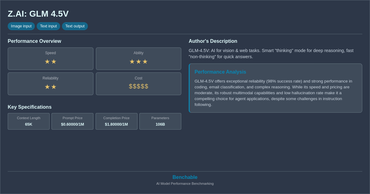 Z.AI: GLM 4.5V - AI Model Details & Benchmarks