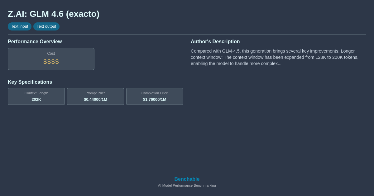 Z.AI: GLM 4.6 (exacto) - AI Model Details & Benchmarks