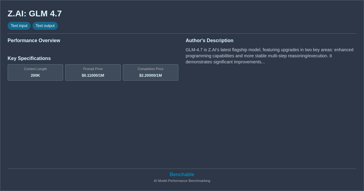 Z.AI: GLM 4.7 - AI Model Details & Benchmarks
